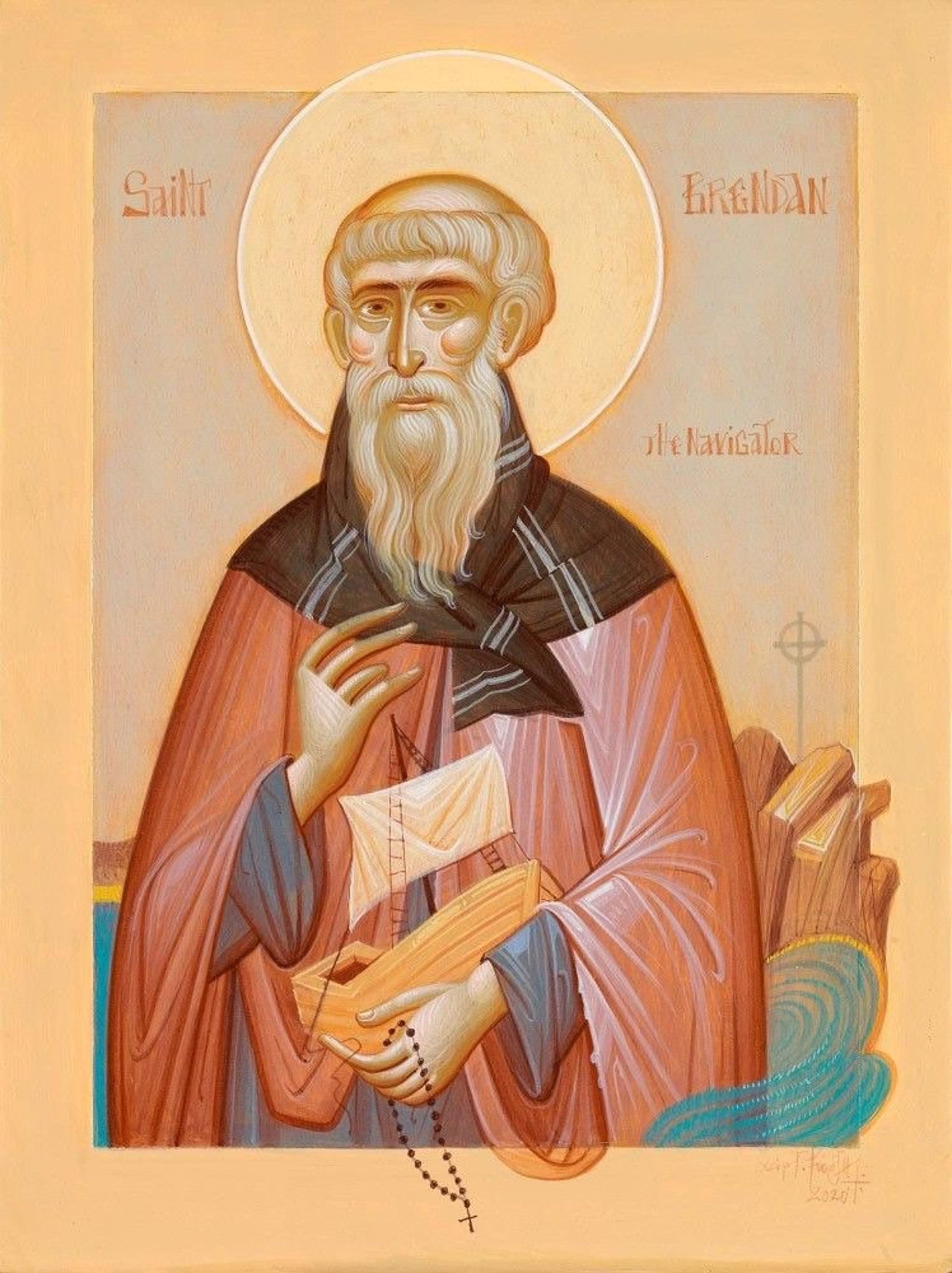 Handmade Mounted Icon | St Brendan the Navigator. First Orthodox ...