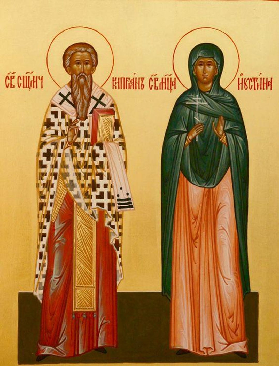 Handmade Mounted Icon | St Justina, Vanquisher of the Demons and St ...