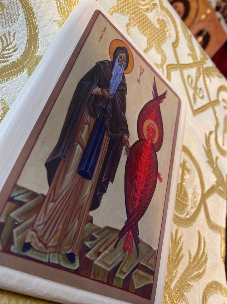Handmade Mounted Icon | St Macarius the Great of Egypt and the Cherubim ...