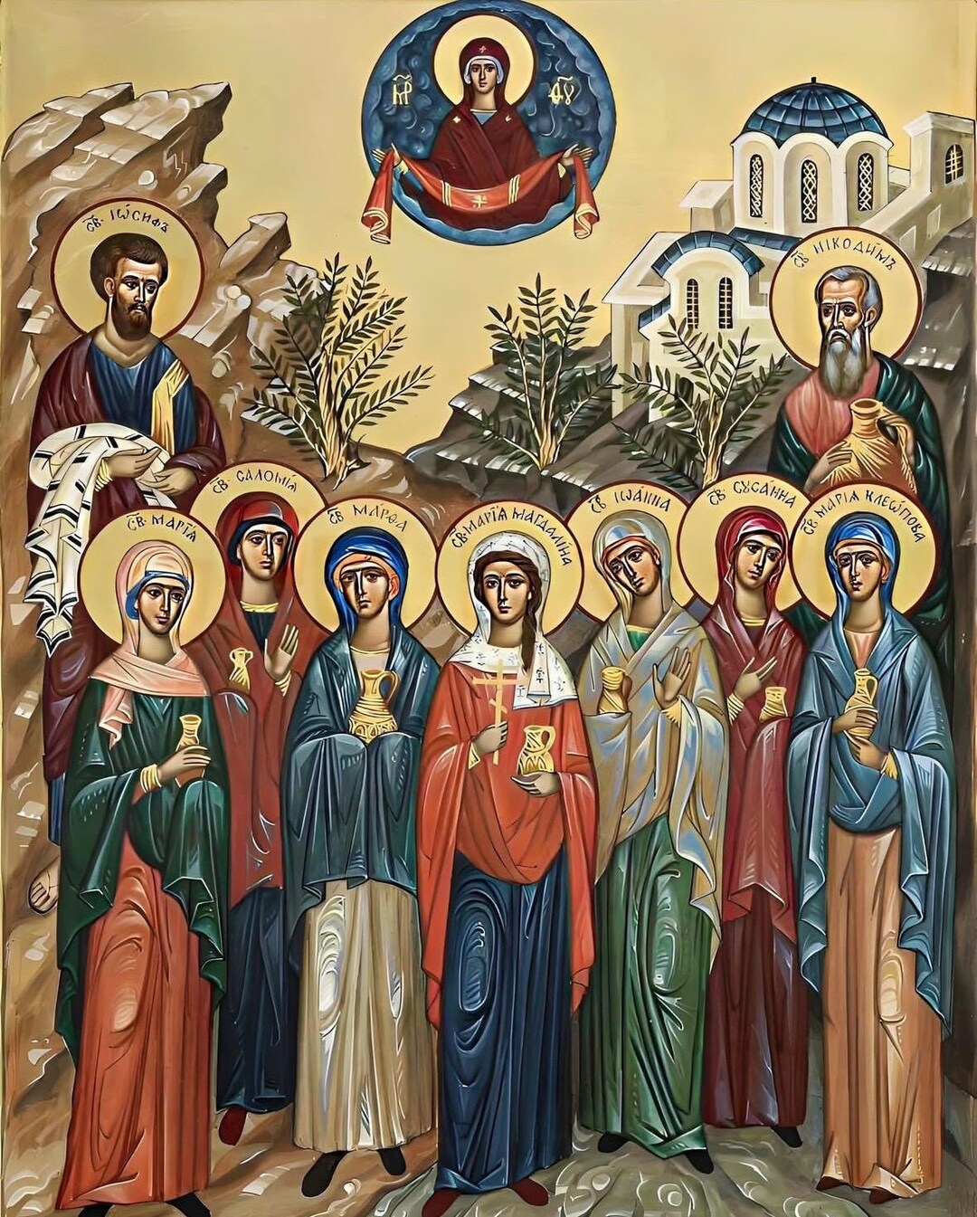 Handmade Mounted Icon | the Myrrh-bearers With Joseph of Arimathea and ...