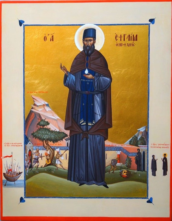 Handmade Mounted Icon St. Ephraim of Nea Makri - Etsy