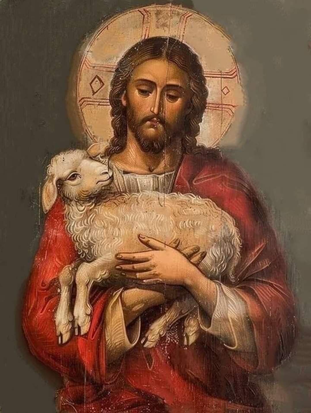 Handmade Mounted Icon | Jesus Christ the Good Shepherd - Etsy