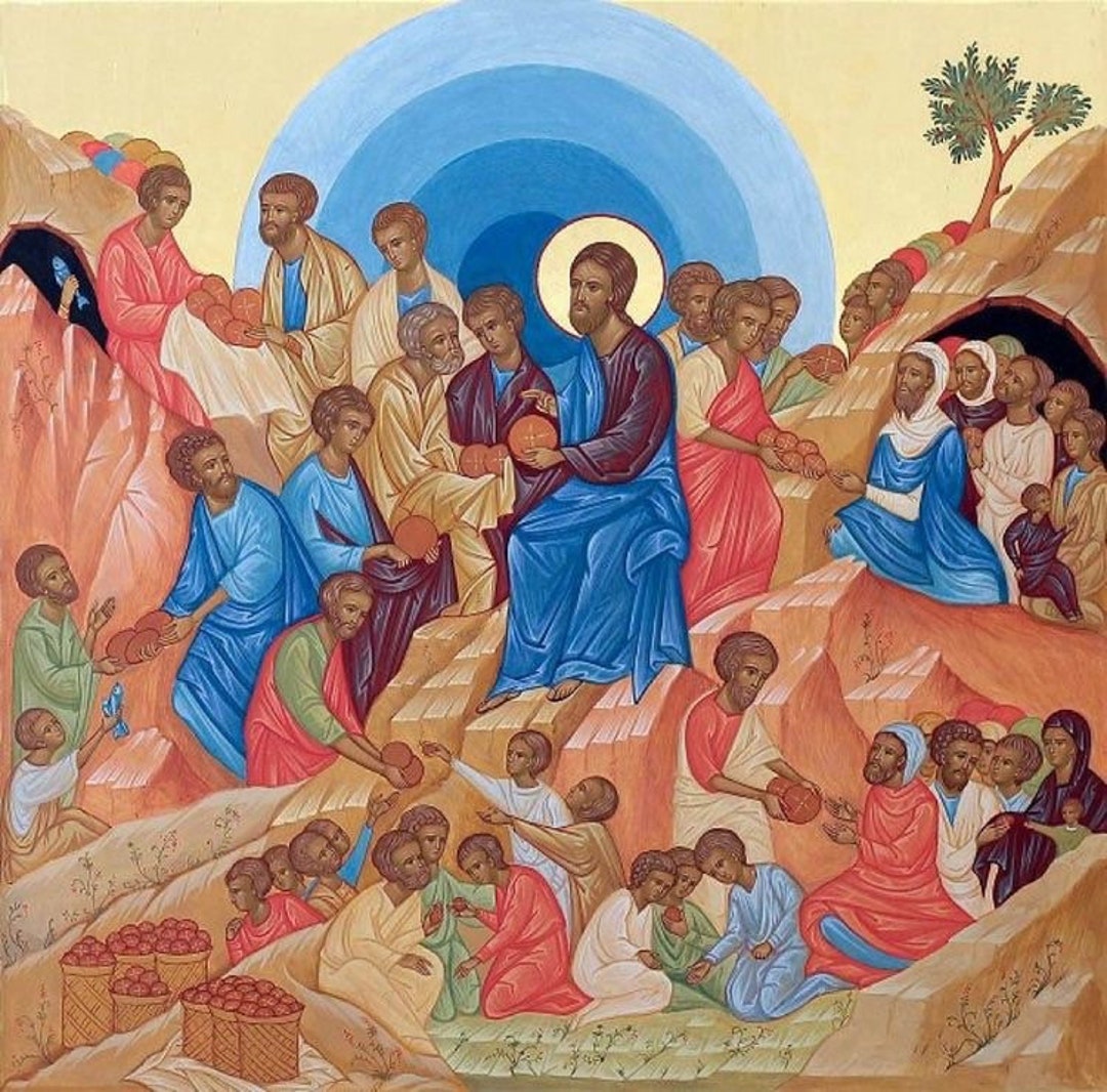 Handmade Mounted Icon | Miracle of Feeding the 5,000. Feeding the Five ...