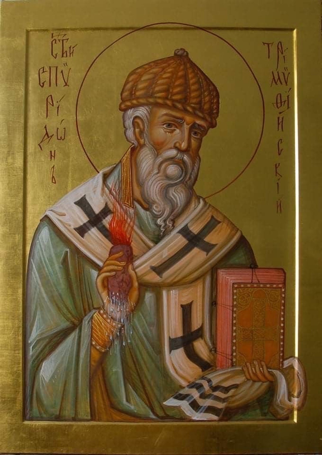 Handmade Mounted Icon | St Spyridon the Wonderworker - Etsy