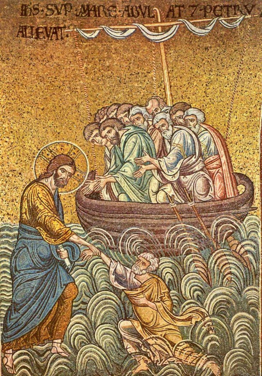 Handmade Mounted Icon | Jesus Christ Walking on Water Saving Peter the ...