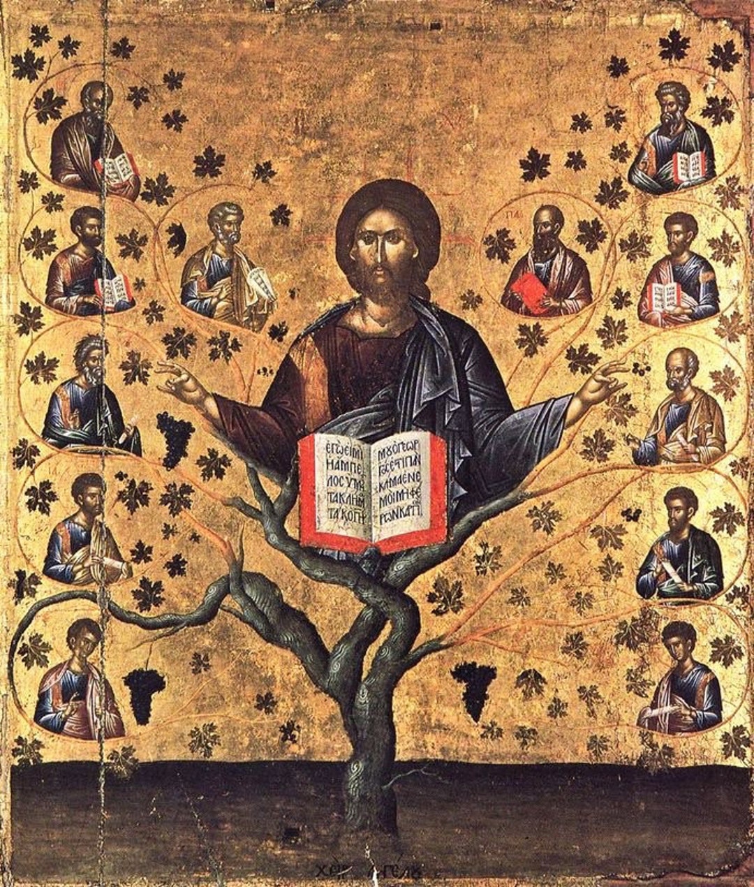 Handmade Mounted Icon | Jesus Christ the Vine and the 12 Apostles ...