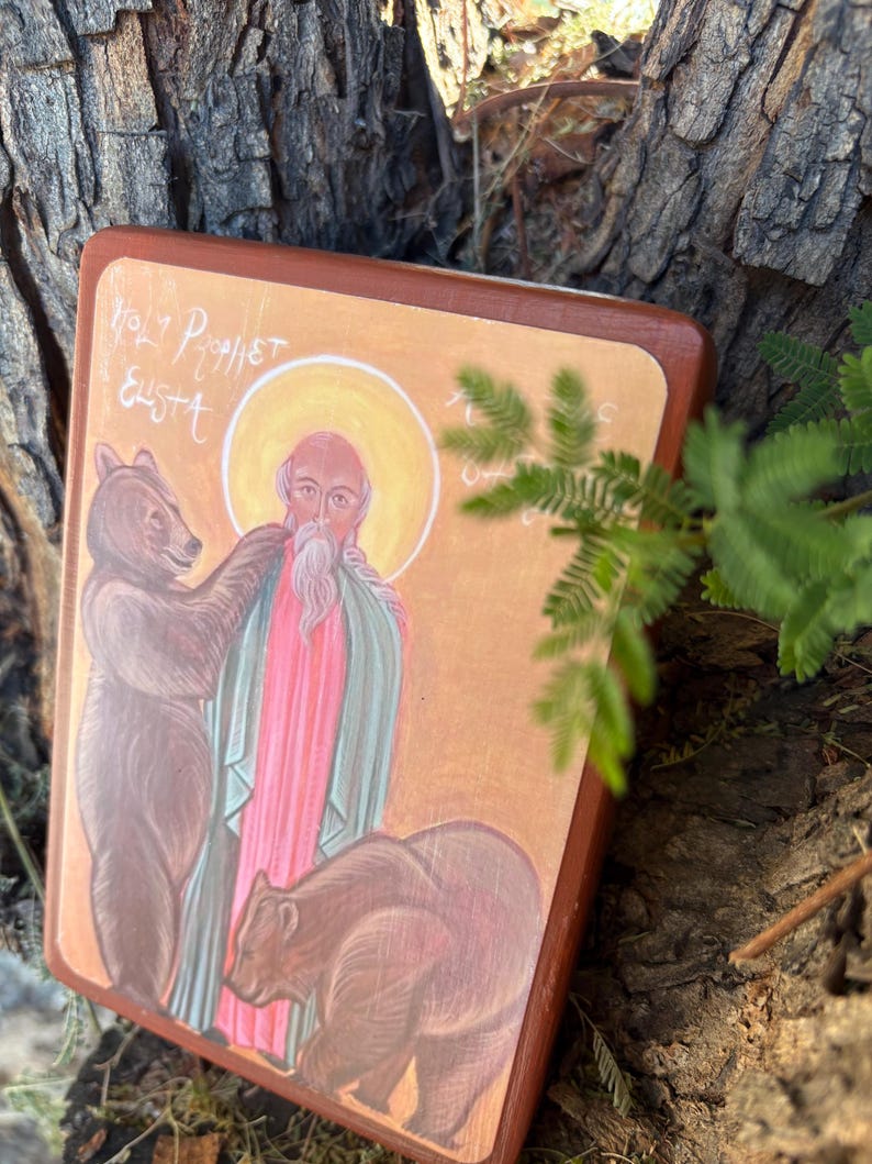 Handmade Mounted Icon | Elisha the Prophet and the She-bears - Etsy