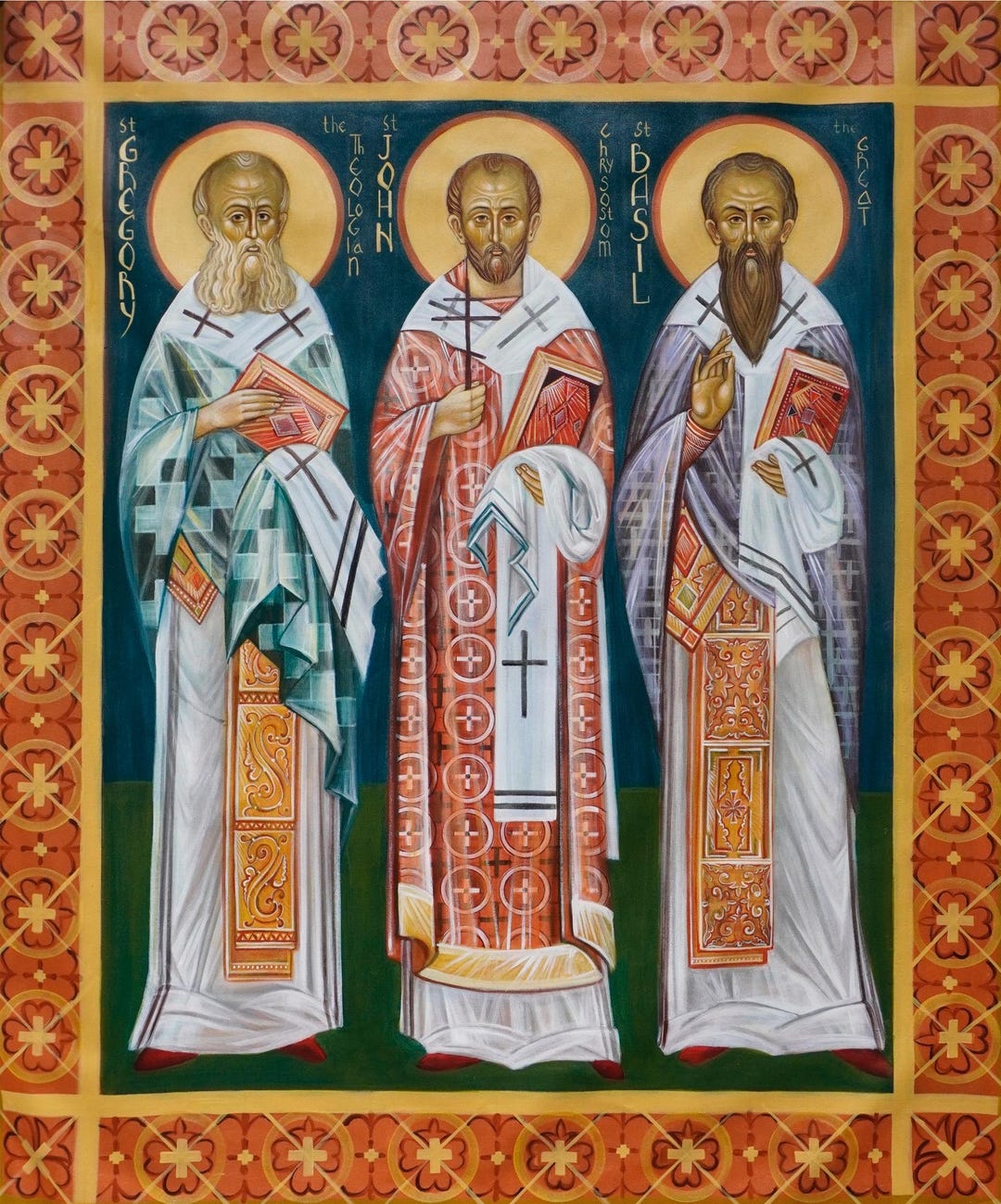 Handmade Mounted Icon | the Three Holy Hierarchs. St John Chrysostom ...