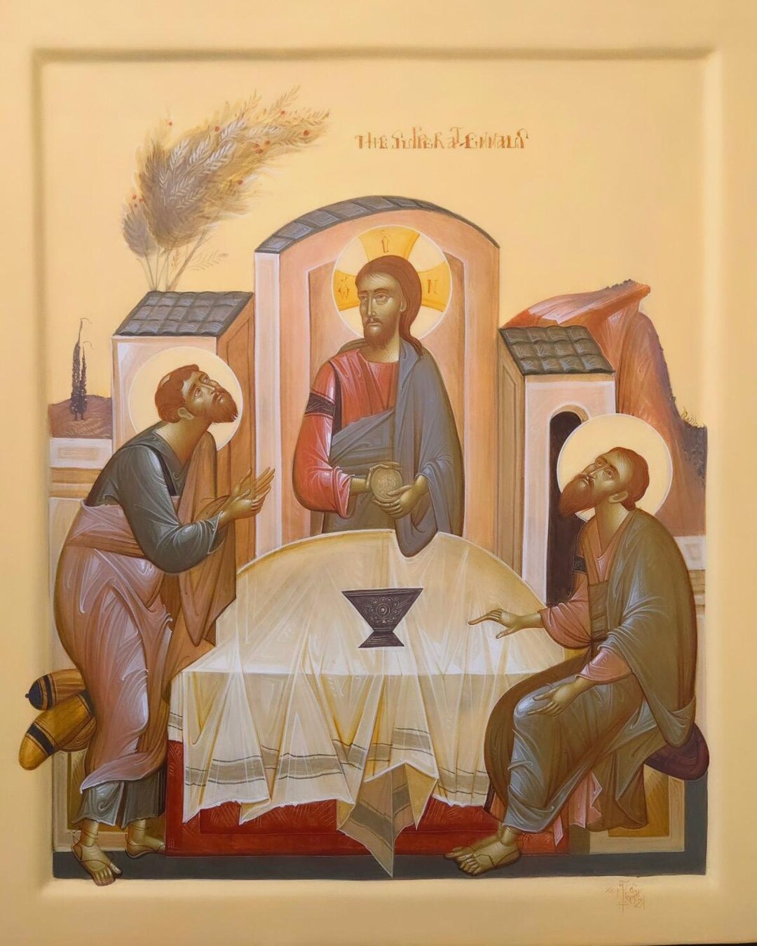 Handmade Mounted Icon | the Disciples of Emmaus. Christ at the Breaking ...