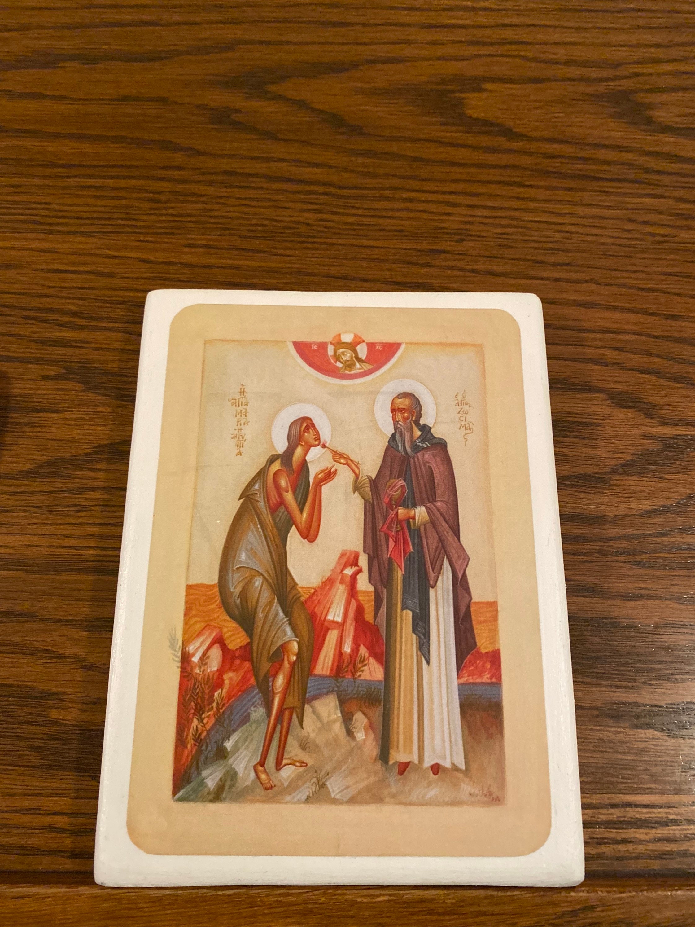 Handmade Mounted Icon | St Mary of Egypt and St Zosimas - Etsy