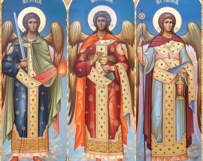 The Four Archangels Icon, Handmade Greek Wood Plaque Icon of Archangel ...