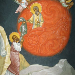 Handmade Mounted Icon Prophets Elijah and Elisha. Elijah's Fiery ...