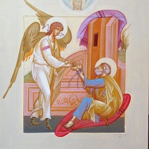 Handmade Mounted Icon | St Peter the Apostle and the Angel. Set Free ...
