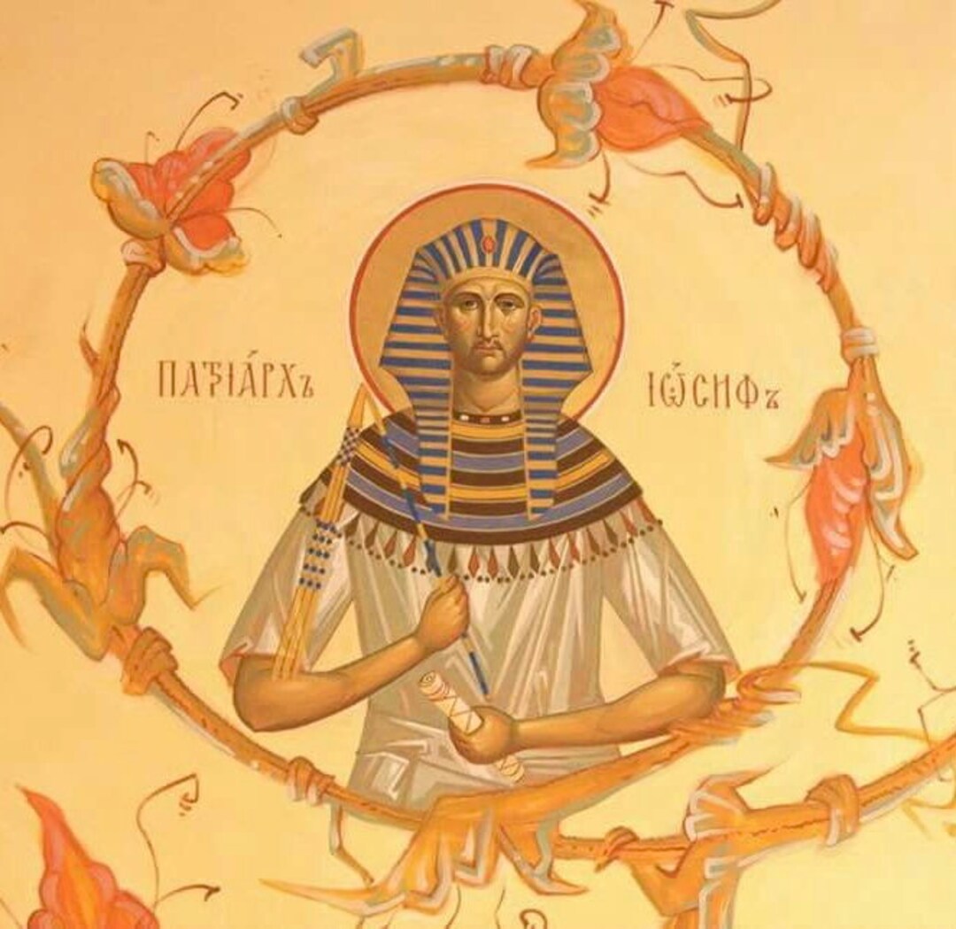 Handmade Mounted Icon St. Joseph the All-comely. Joseph Son of Jacob ...