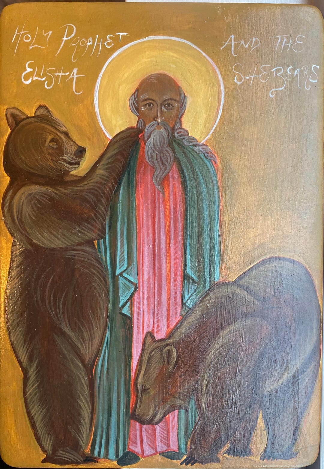 Hand-written Icon. Hand-painted Icon Elisha the Prophet and the She ...