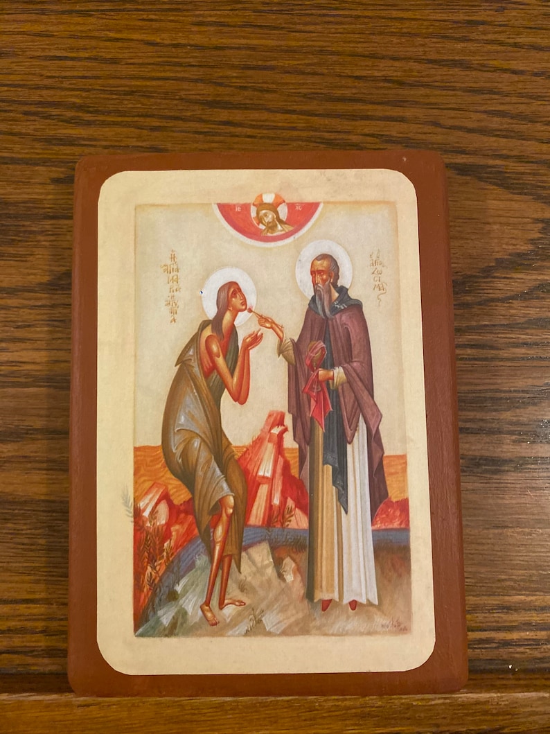 Handmade Mounted Icon | St Mary of Egypt and St Zosimas - Etsy