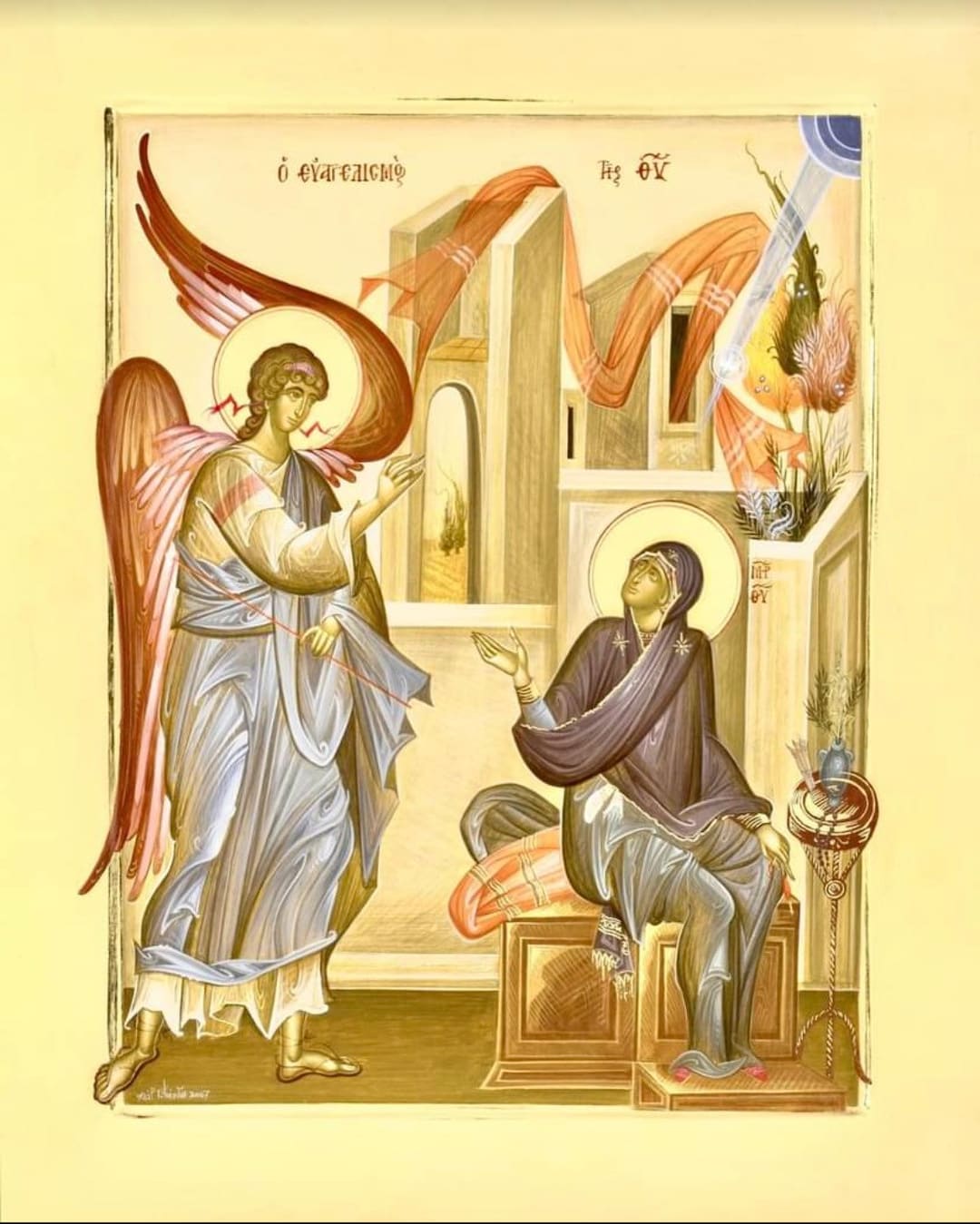Handmade Mounted Icon | the Annunciation. Conception of Christ by the ...