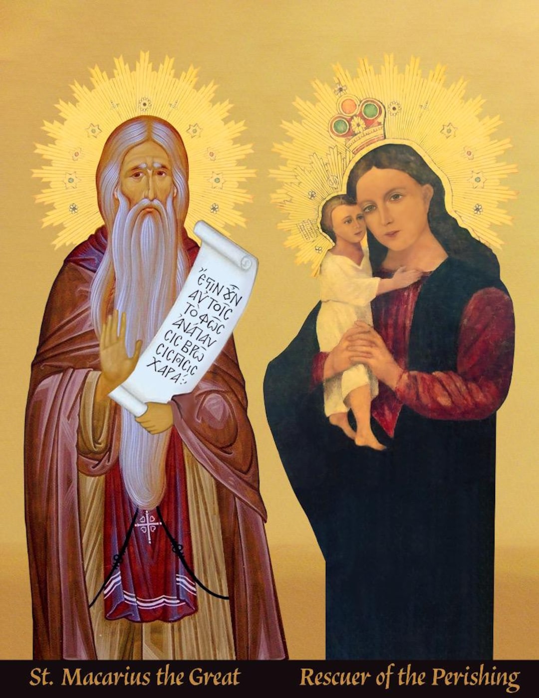 Handmade Mounted Icon | St Macarius and the Theotokos the Rescuer of ...