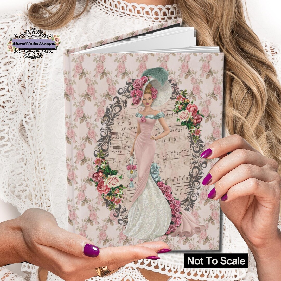 Victorian Lady in Pink Hardcover Journal, Elegant Vintage Floral ...