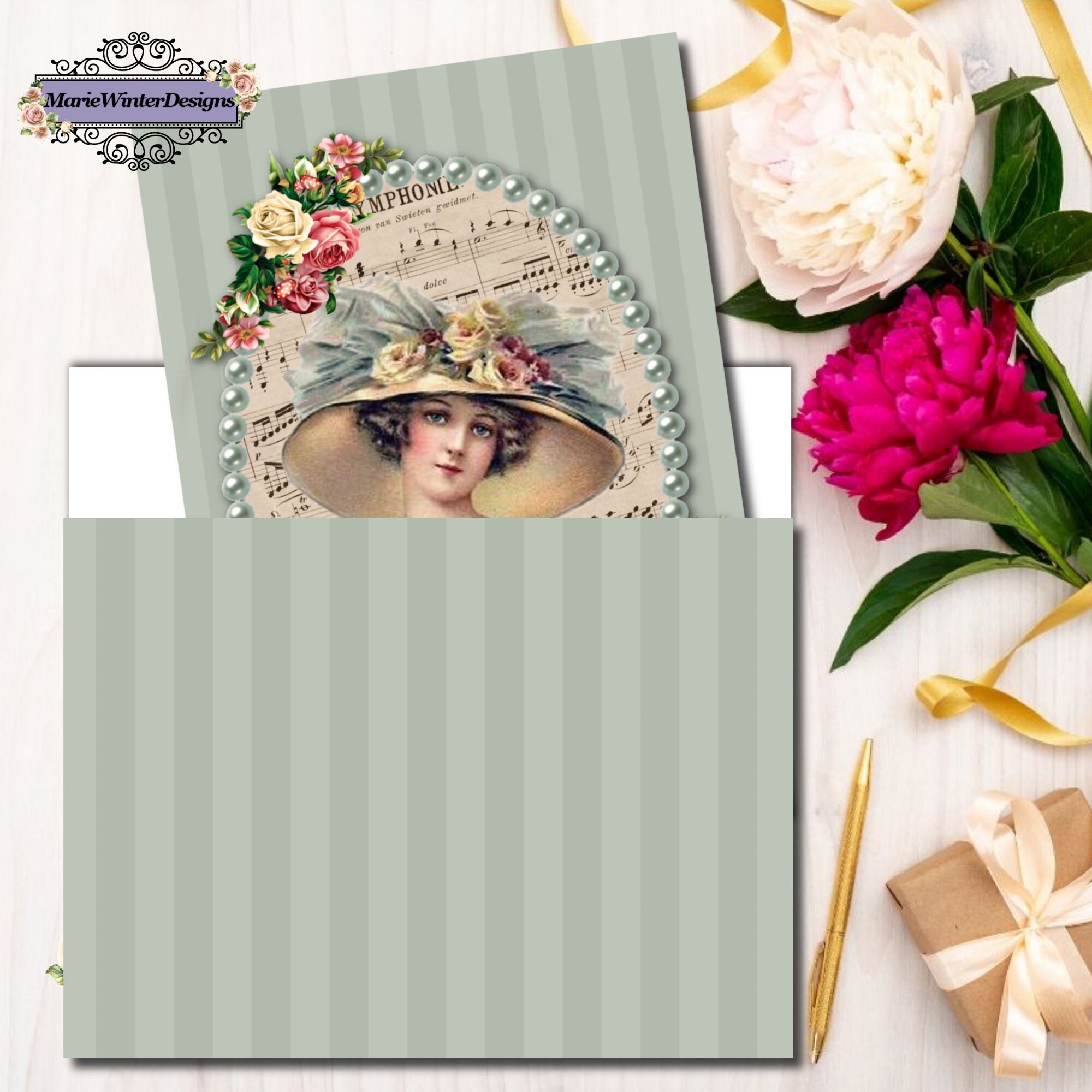 Printable Note Card Edwardian Woman Design Digital Download Greeting ...