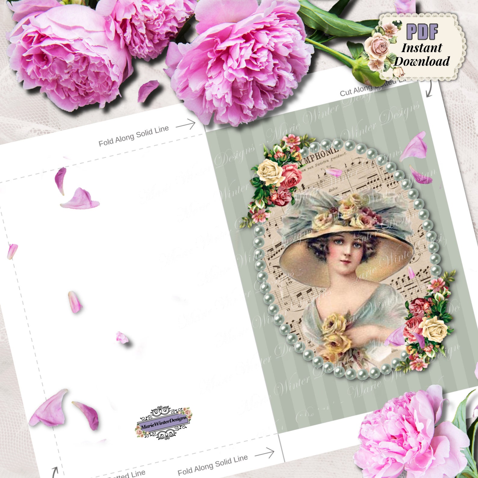 Printable Note Card Edwardian Woman Design Digital Download - Etsy