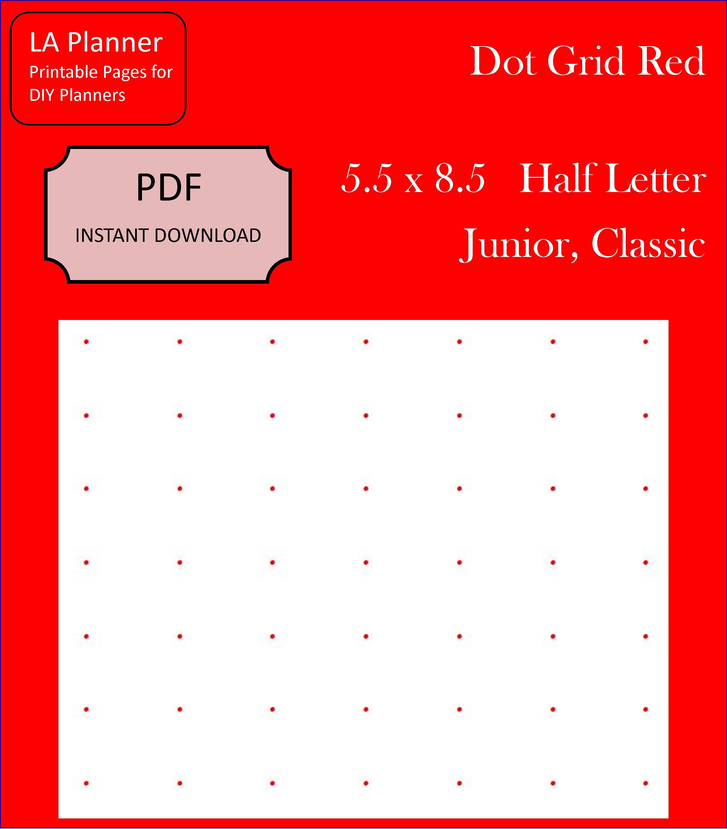 Dot Grid Paper, Red, 5.5 X 8.5, 5 per Inch, Printable, Downloadable ...