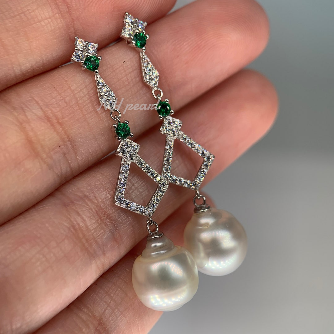 10mm Silver Pearl Earring. S925 Sterling Silver Earring. Seawater Pearl ...