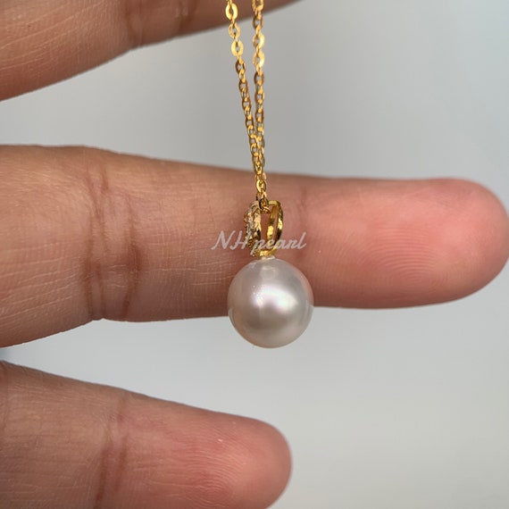 Genuine Gold South Sea Pearl Pendant Necklace Sea Water Pearl Necklace Silver Pearl Rhodium Plated Pendant S925 Etsy