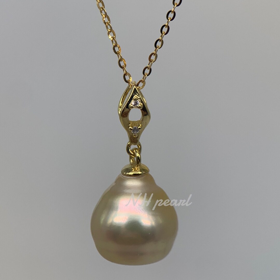 Genuine Champagne South Sea Pearl Pendant Necklace, Sea Water Pearl ...