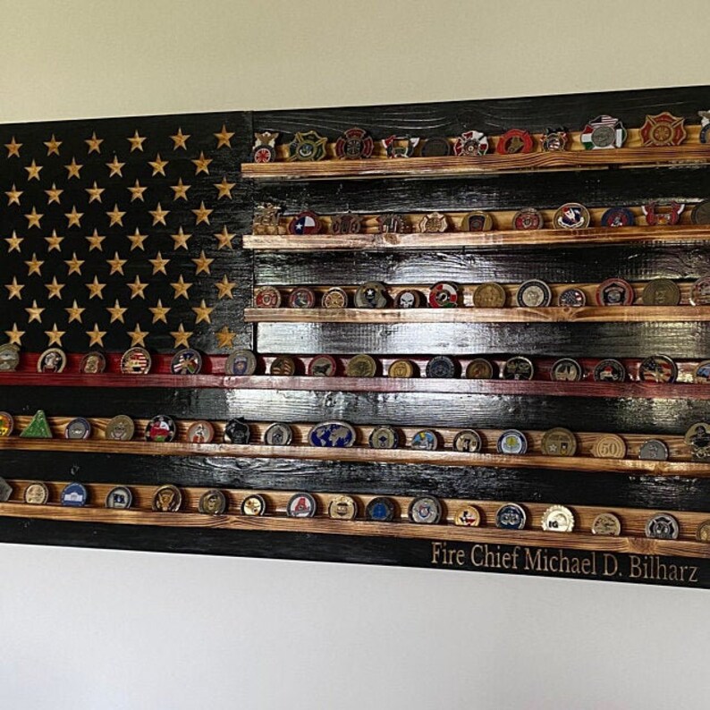Wooden American Flag Challenge Coin Display Military | Etsy