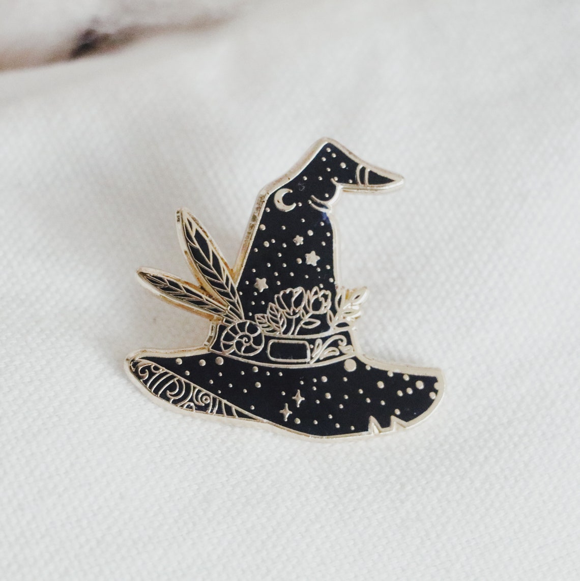 Witch Hat Enamel Pin Black and Gold Witchy Celestial | Etsy