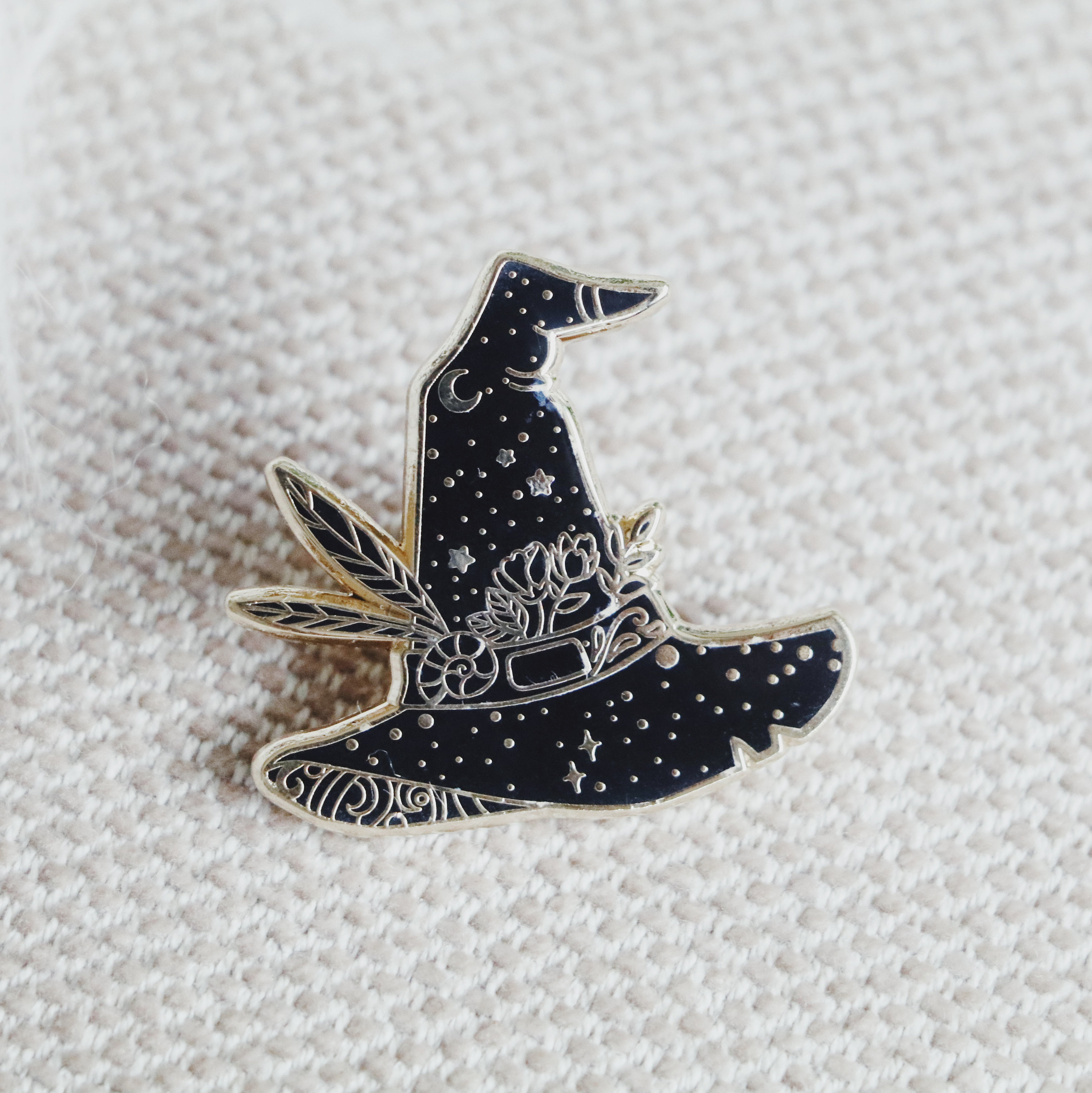 Witch Hat Enamel Pin Black and Gold Witchy Celestial | Etsy