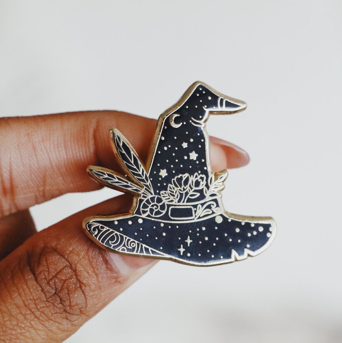 Witch Hat Enamel Pin Black and Gold Witchy Celestial | Etsy