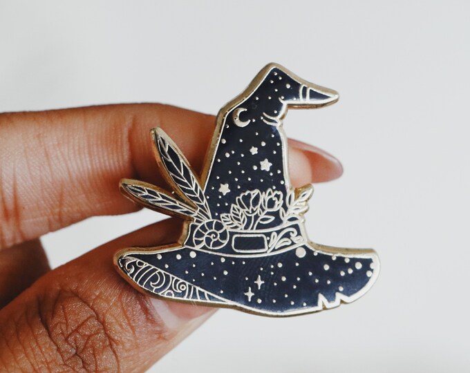 Witch Hat Enamel Pin black and Gold Witchy Celestial - Etsy