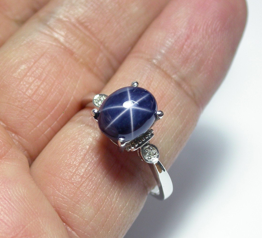 3.36 ct Natural azul estrella zafiro anillo de boda tamaño us 7.0 ...
