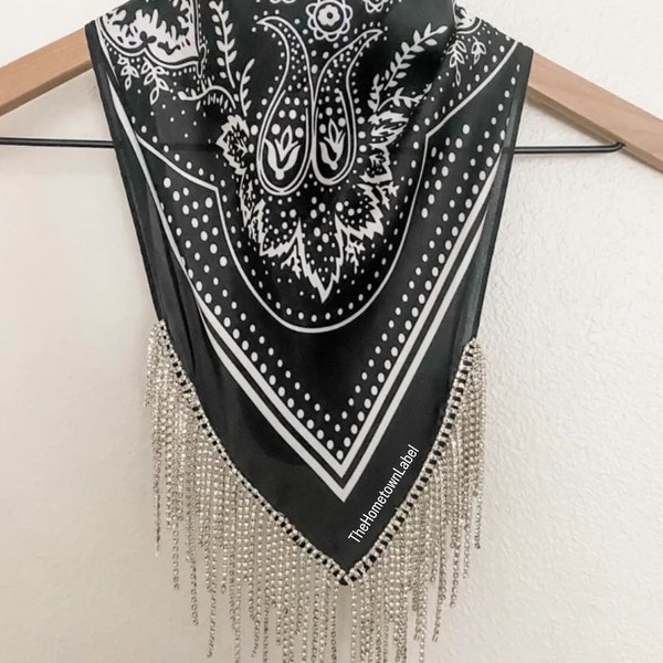 Rhinestone Fringe Bandana - Etsy