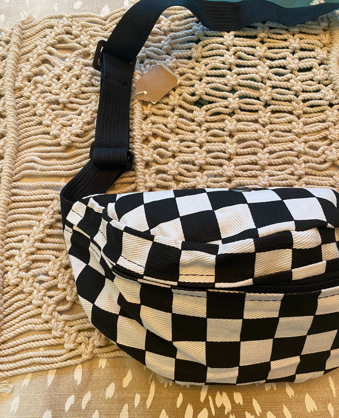 Black and White Checkered Belt Bag - Etsy