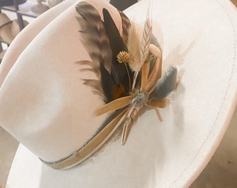 Beautiful Original Floral Freehand Custom Felt Burned Wide Rim Fedora ...