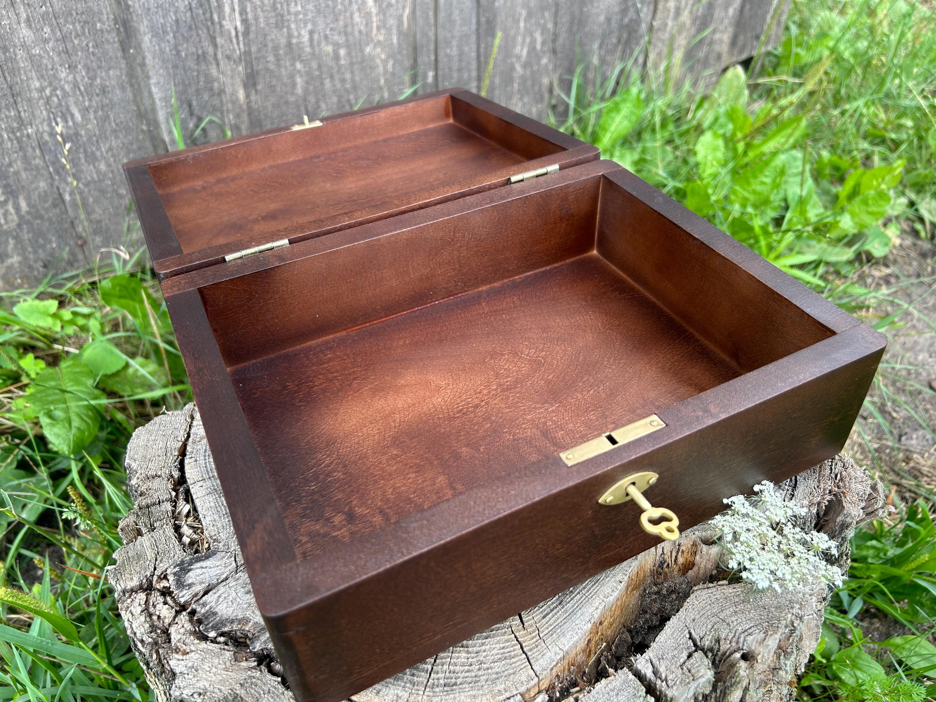 Wooden Box With Key, Lockable Natural Wooden Box With Lid, Jewellery ...