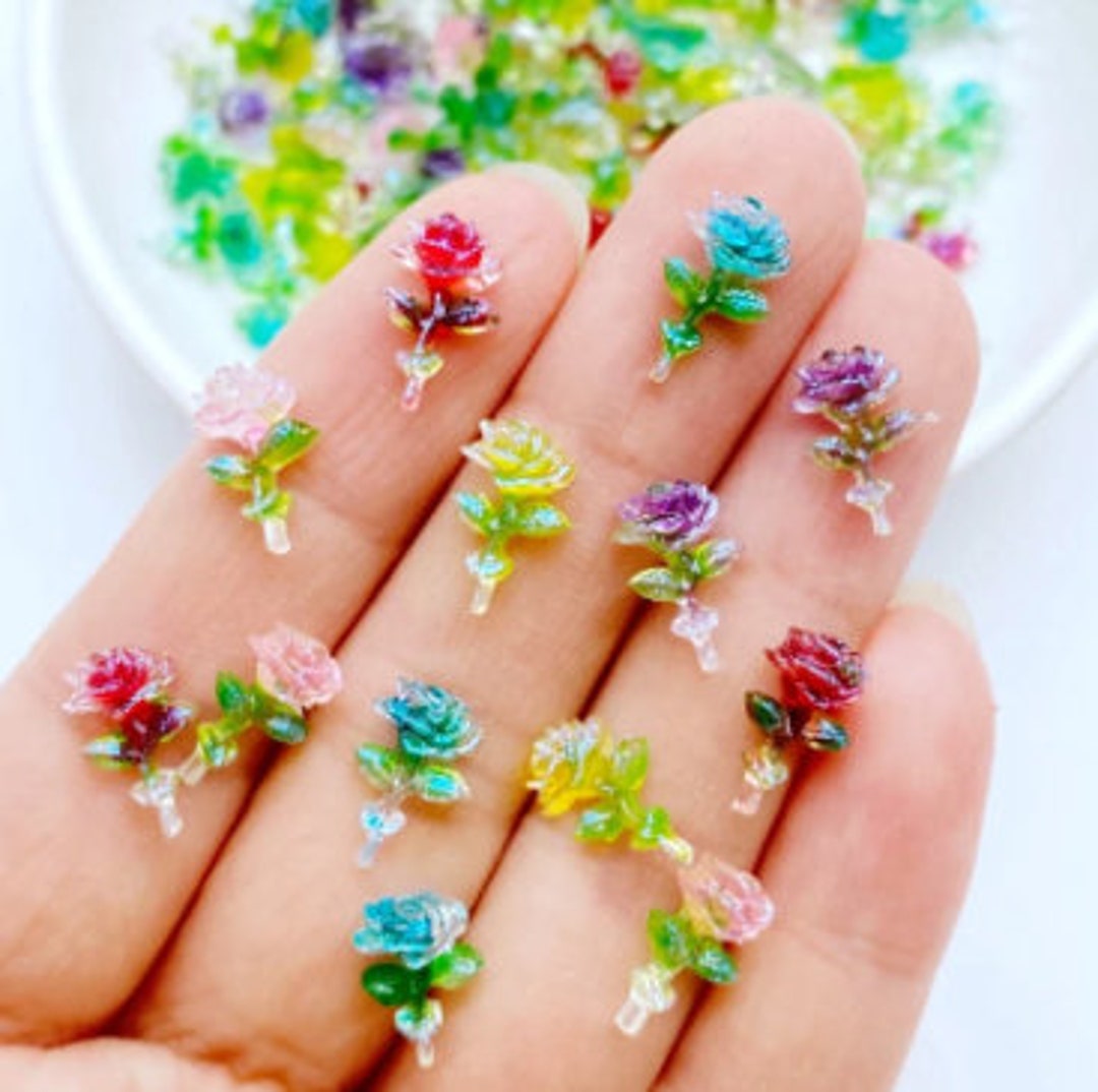 100pcs New Cute Mini 711mm Shiny Roses Flat Back Resin Cabochons ...