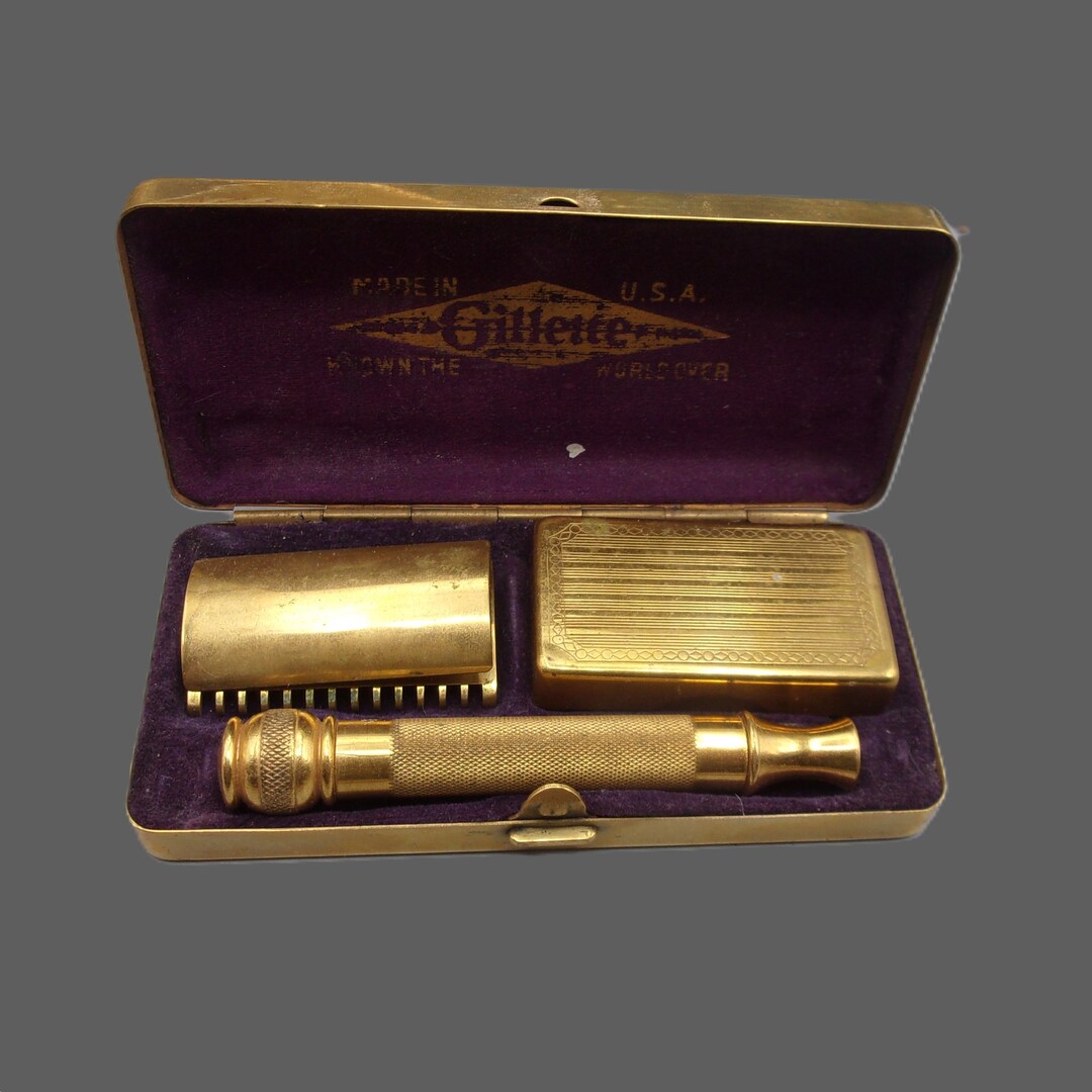 Gillette Gold Safety Razor Pocket Edition in Original Pinstripe Gold ...
