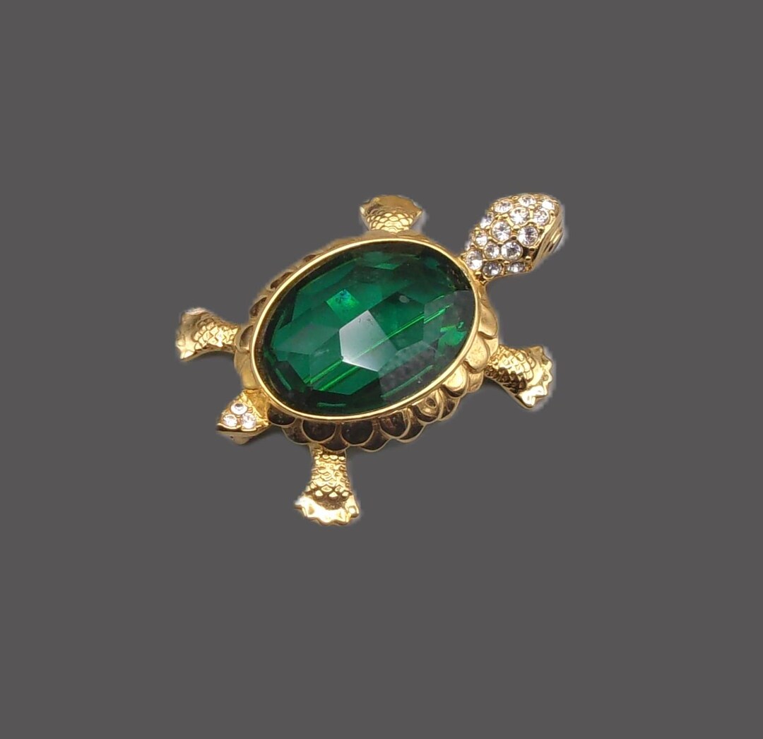 Swarovski® Turtle Brooch Gold Green, Green Clear Austrian Crystals ...