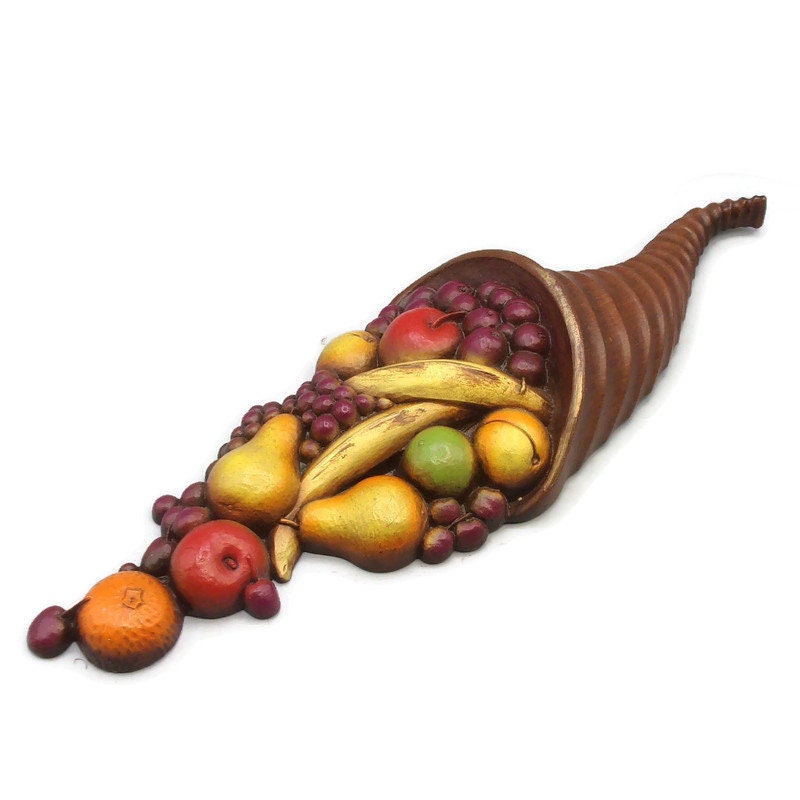 Vintage Solid Wood /metal Fruit Cornucopia Wall Hanging Horn - Etsy