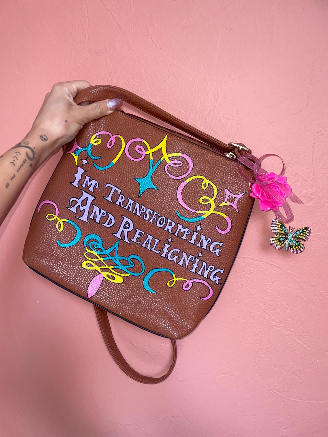 Hand-painted Faux Leather Bag, Addison Rae Theme With Charms - Etsy UK