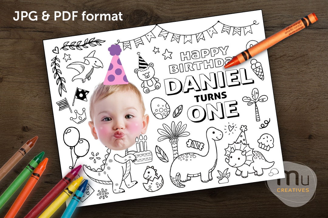 Personalized T-rex Dinosaur Birthday Coloring Placemat, Custom Photo ...