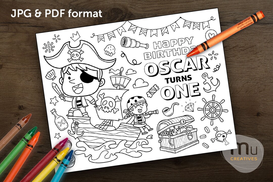 Personalized Pirate Birthday Coloring Placemat, Custom Kids Activity ...