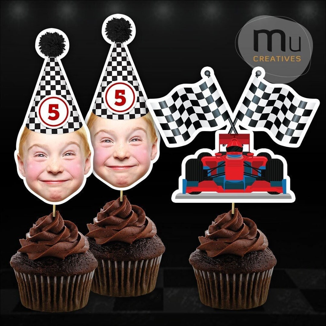 Personalised Photo Cupcake Toppers, Custom Car Racing Birthday Party ...
