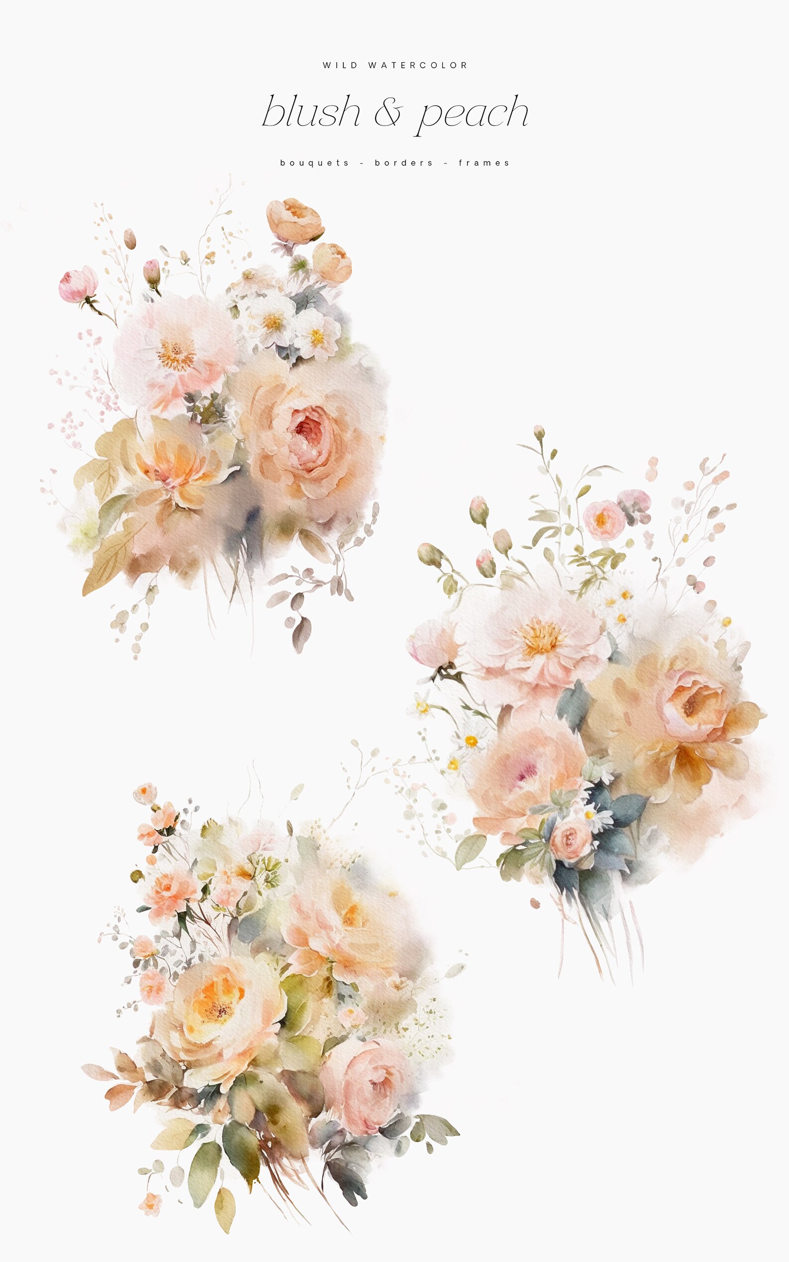 Watercolor Floral Clipart - Blush and Peach Flowers - Wild Floral ...