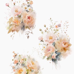 Watercolor Floral Clipart - Blush and Peach Flowers - Wild Floral ...