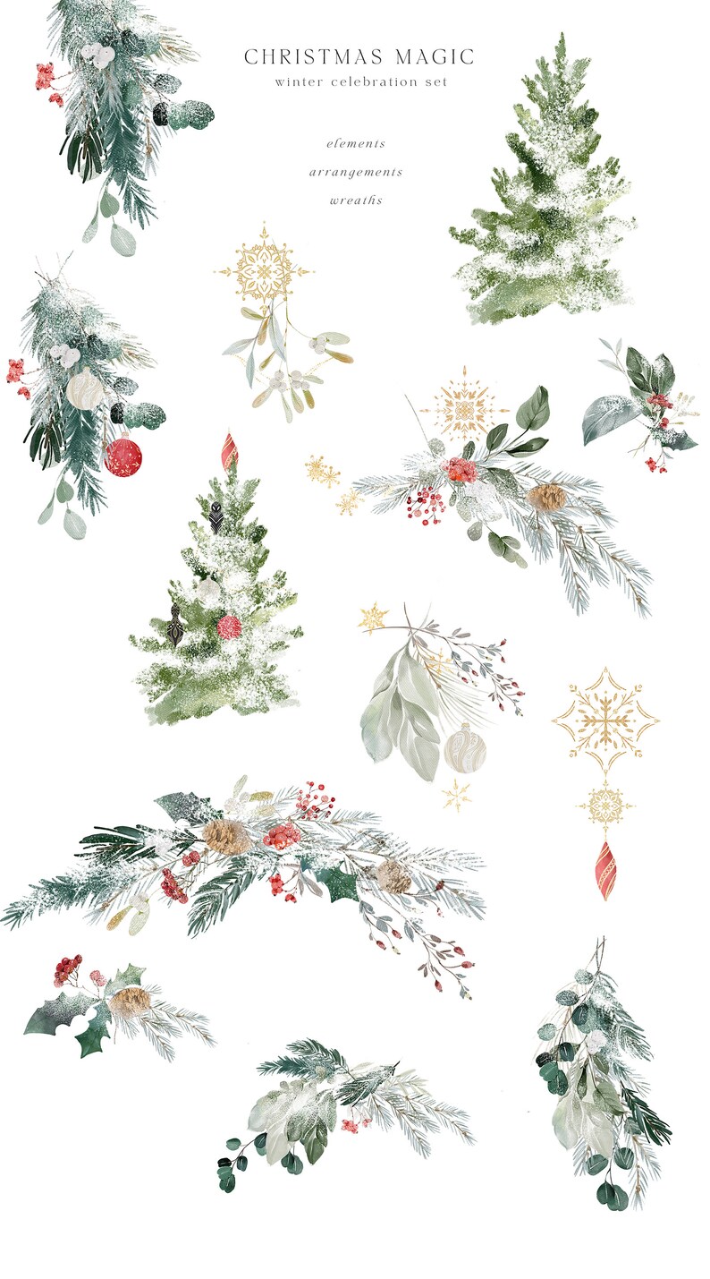 Christmas Watercolor Clipart - Winter Clipart - Christmas Clipart - Bouquets Clipart -christmas ...